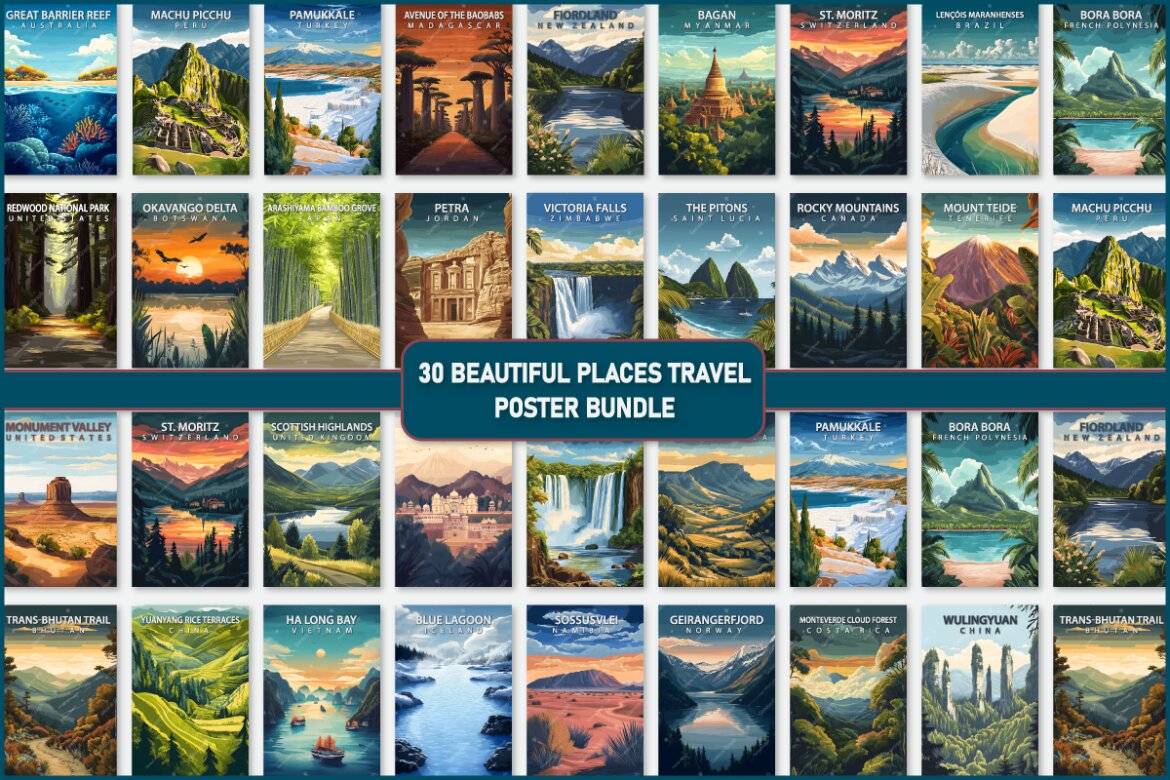 Beautiful Places Travel Poster Bundle | Deeezy