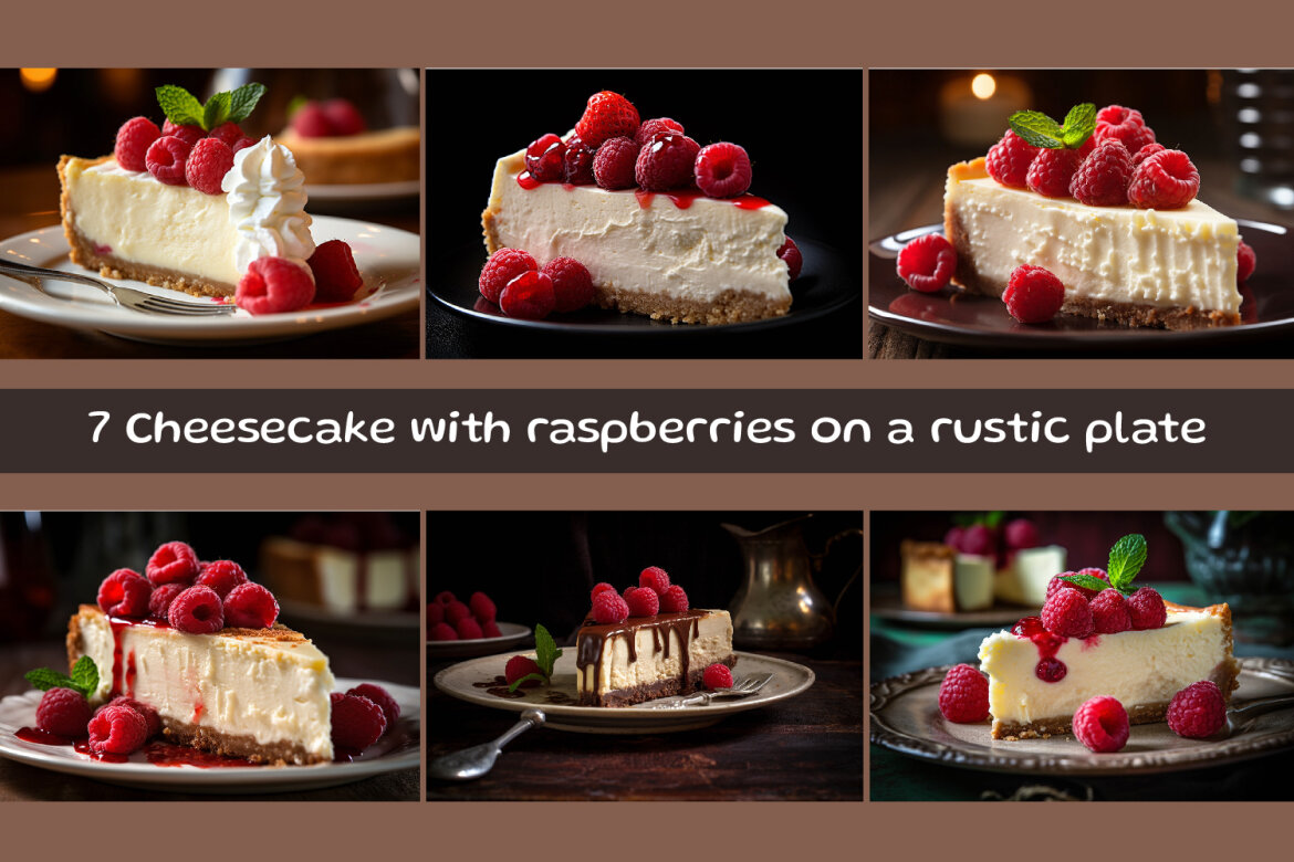 Cheesecake with raspberries on a rustic plate | Deeezy