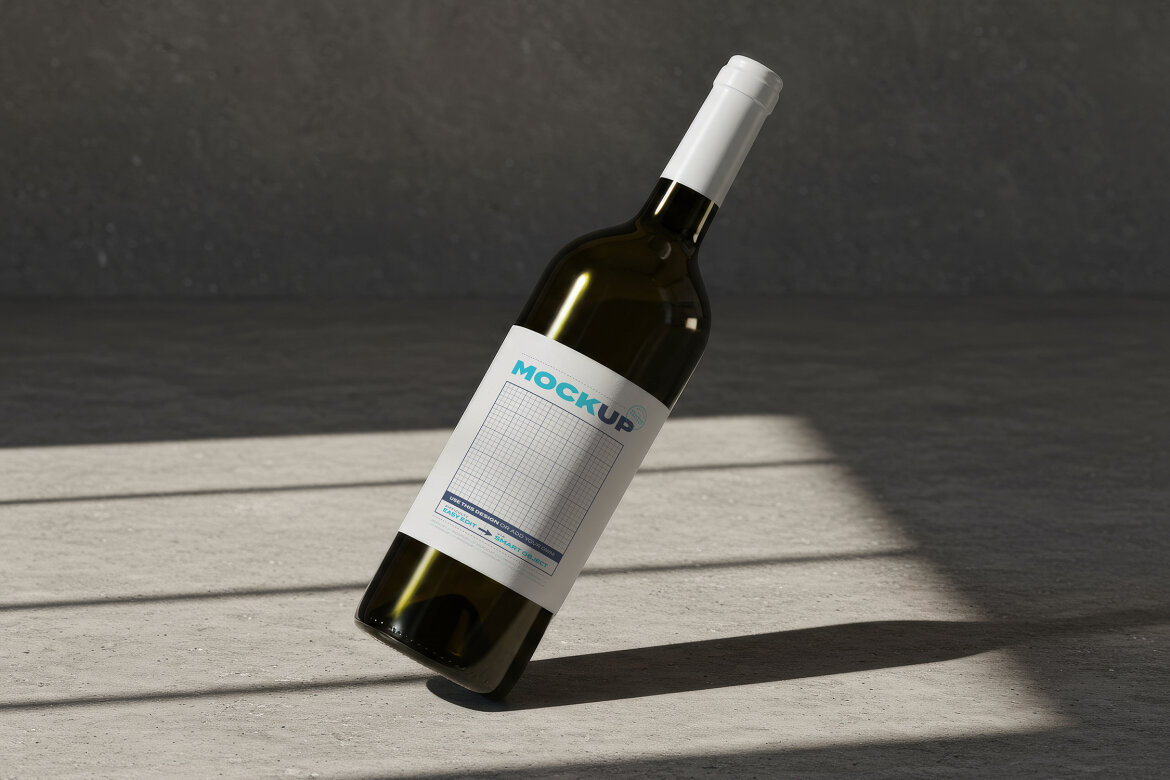Wine Bottles on Concrete Floor Label Mockups | Deeezy