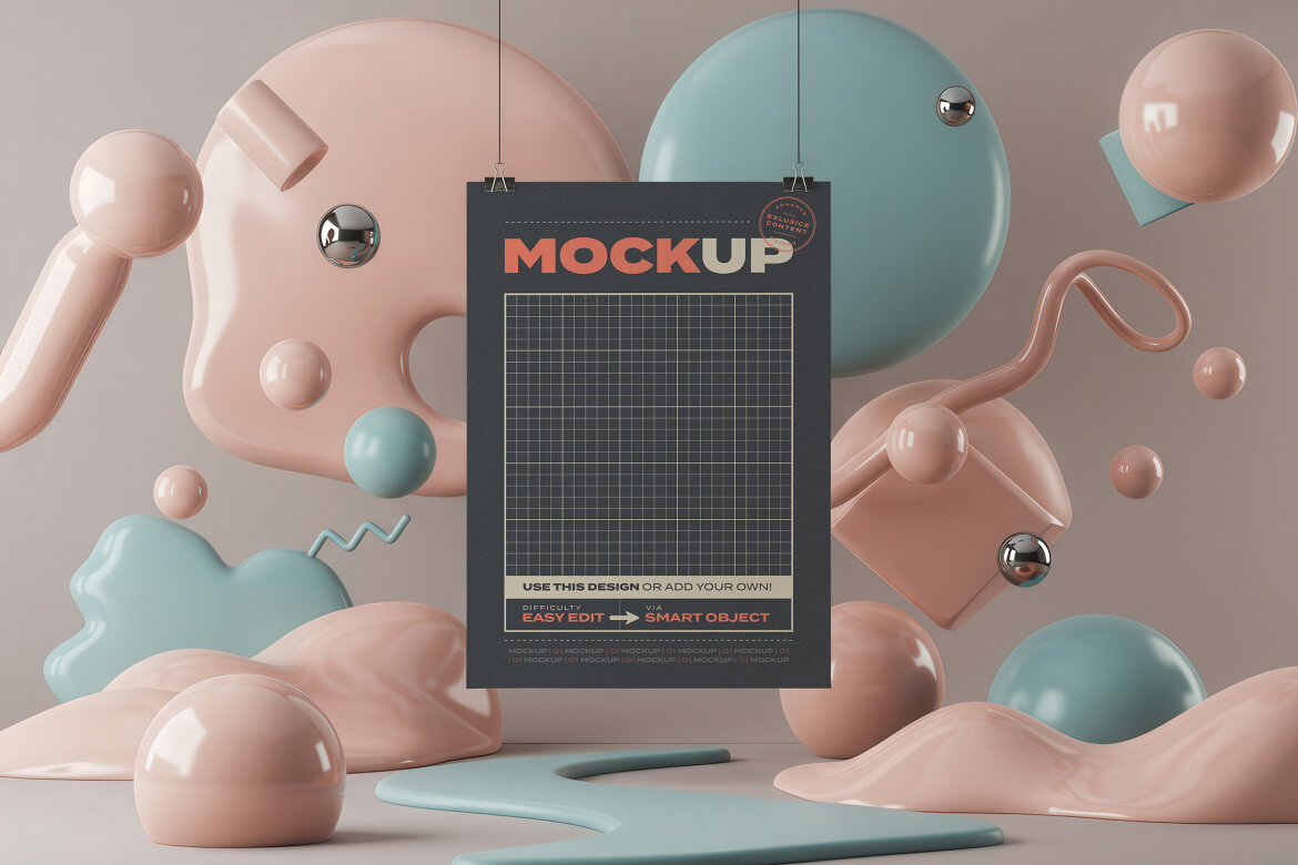 3d Artistic Shapes Hang Poster Mockups | Deeezy