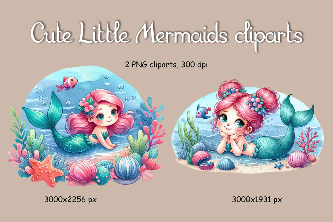 Cute Little Mermaids cliparts | Deeezy