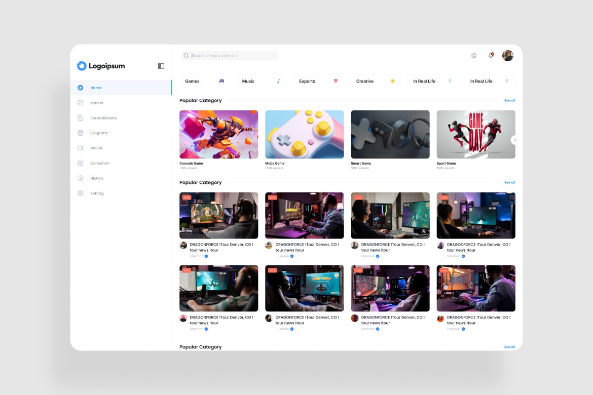 Game Stream Dashboard UI Kit | Deeezy