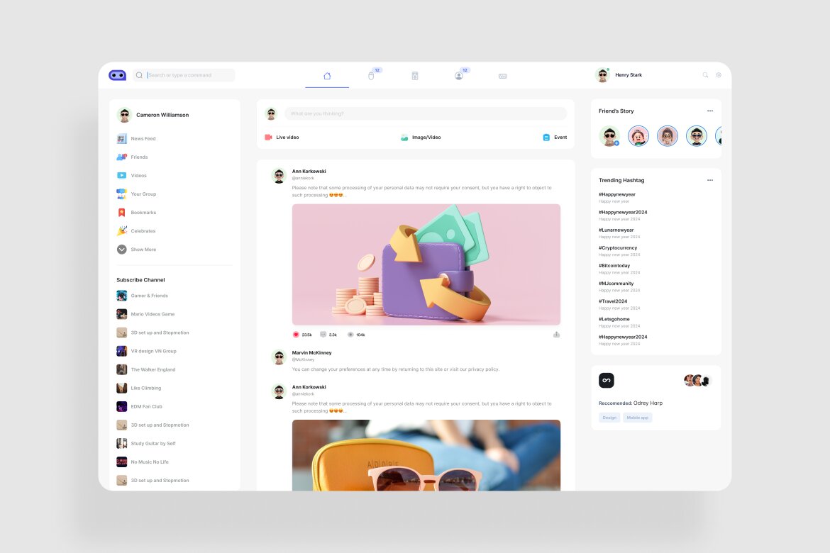 Feed Social Dashboard UI Kit | Deeezy