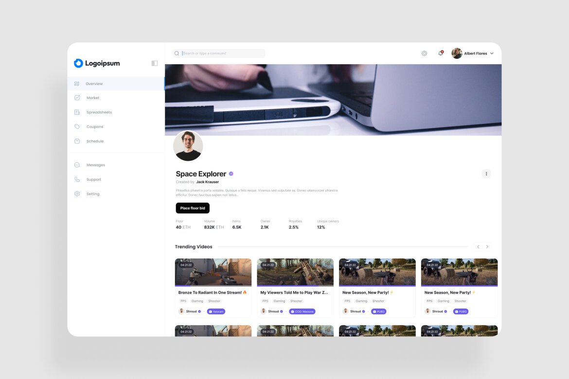 Gaming Stream Dashboard UI Kit | Deeezy