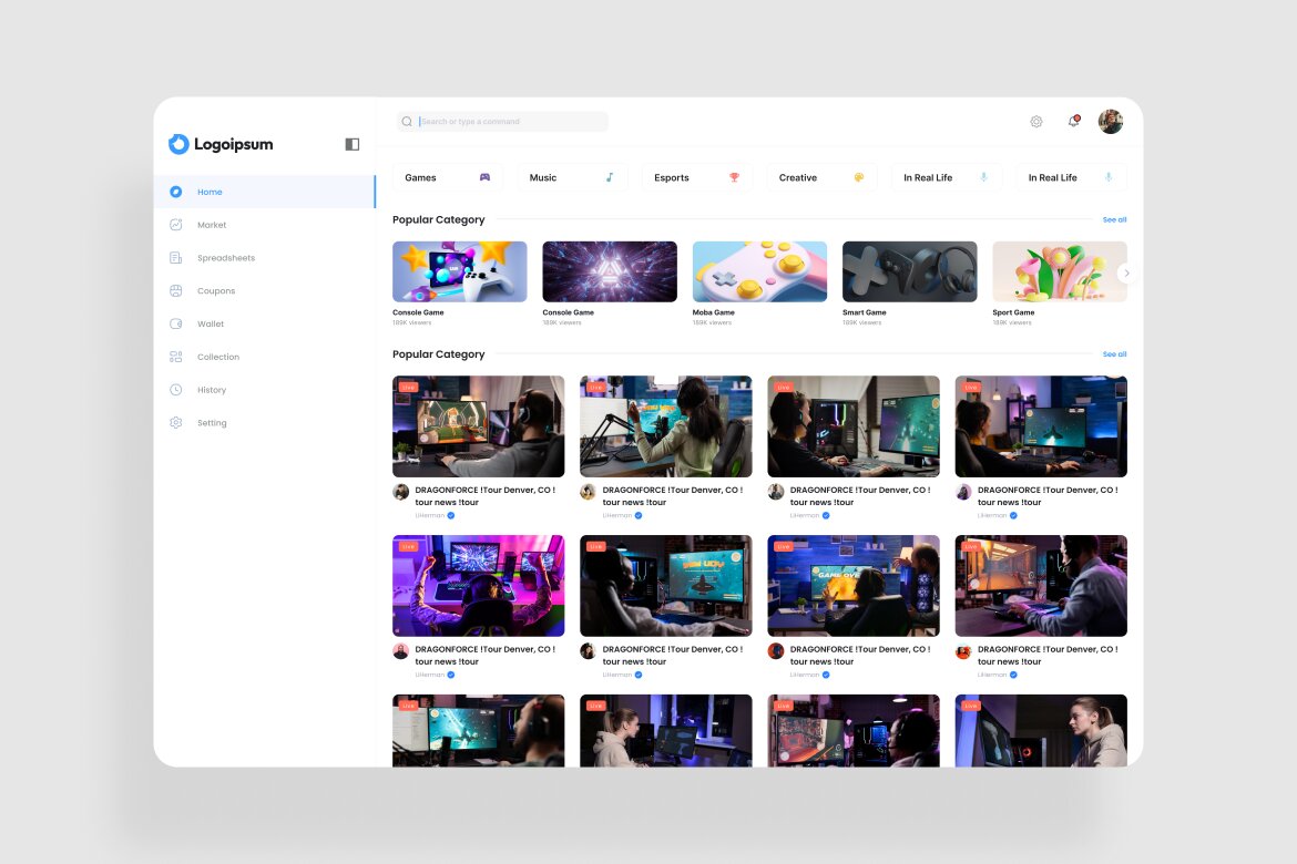 Game Stream Dashboard UI Kit | Deeezy