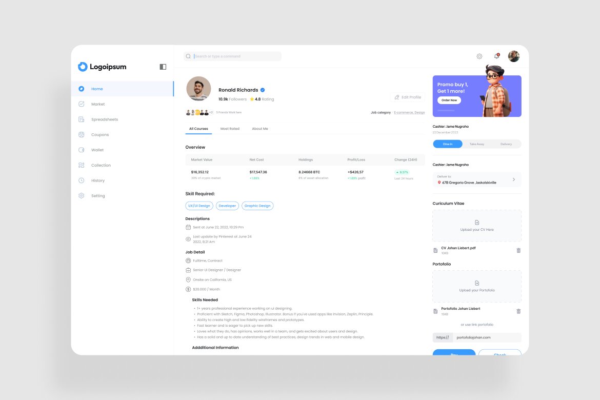 Job Find Profile Dashboard UI Kit | Deeezy
