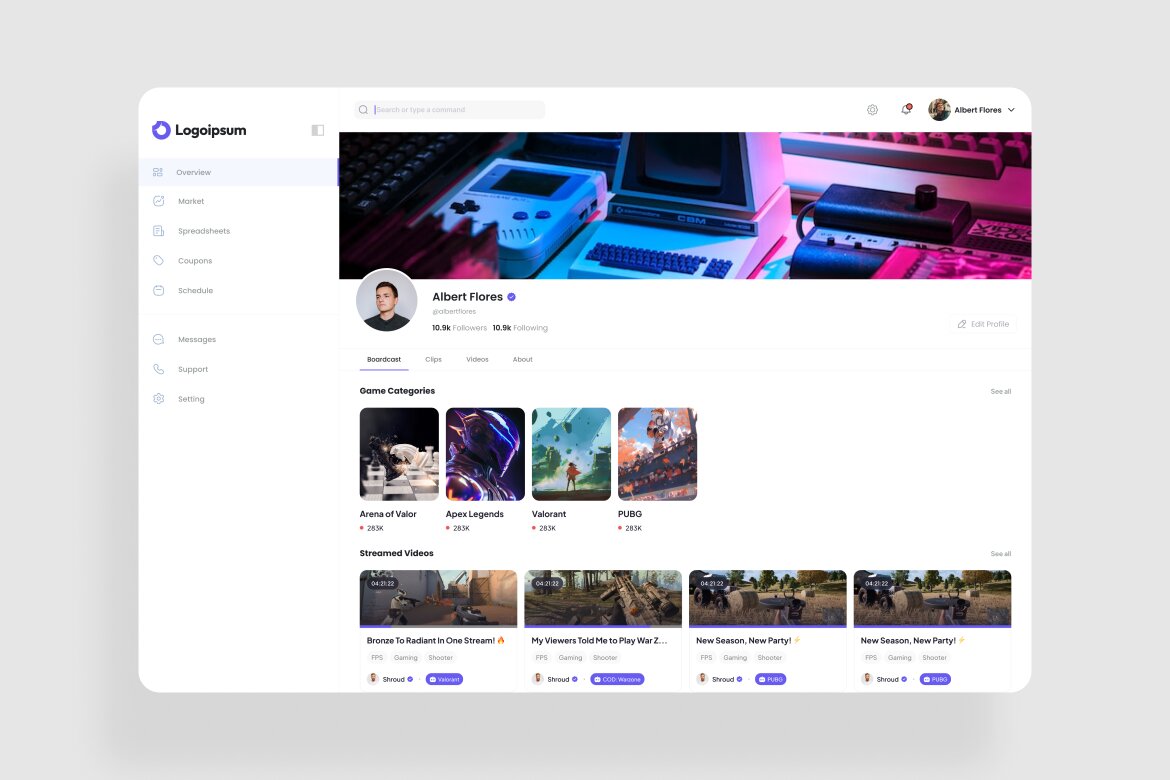 Game Stream Dashboard UI Kit | Deeezy