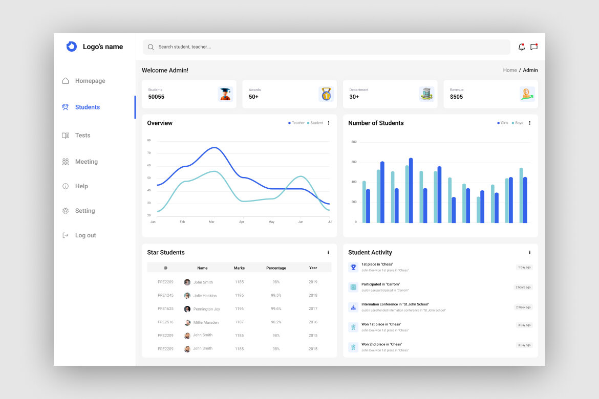 Student Management Dashboard Deeezy
