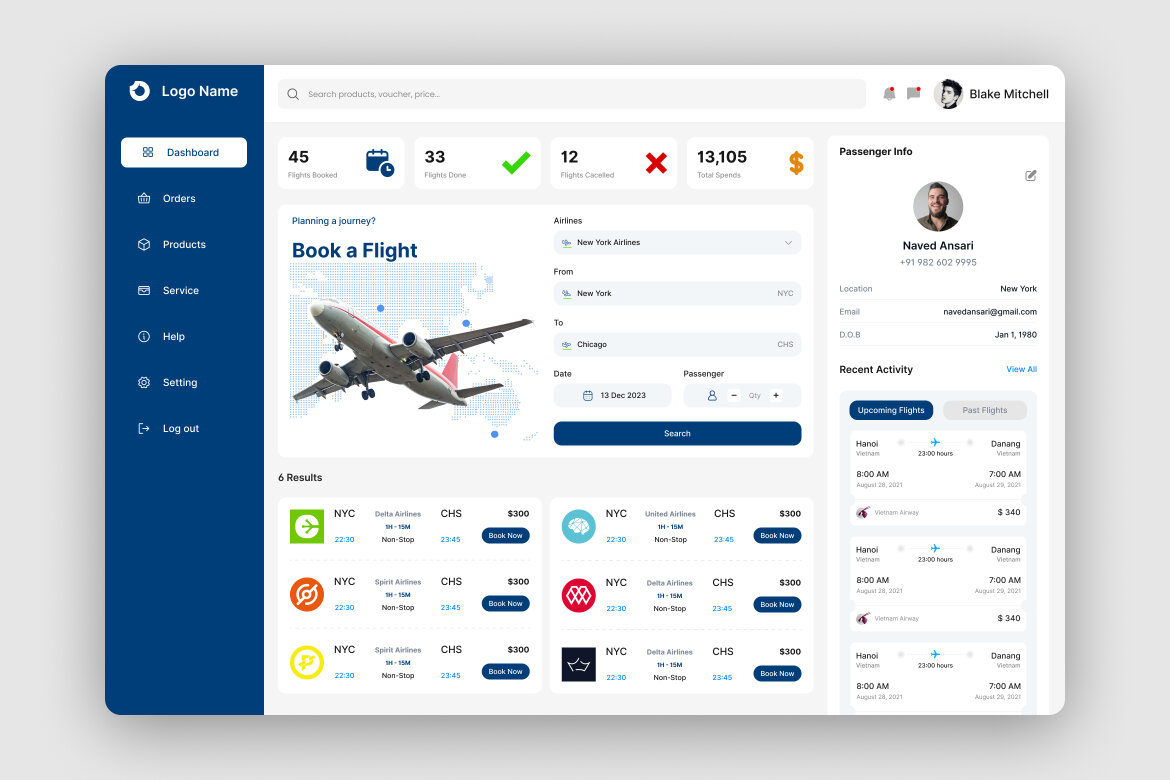 Flight Booking Dashboard UI Kit | Deeezy