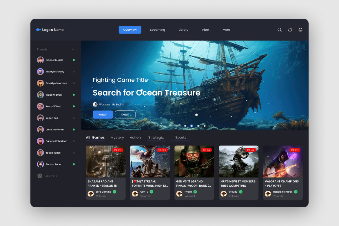 Streaming Game Dashboard UI Kit | Deeezy
