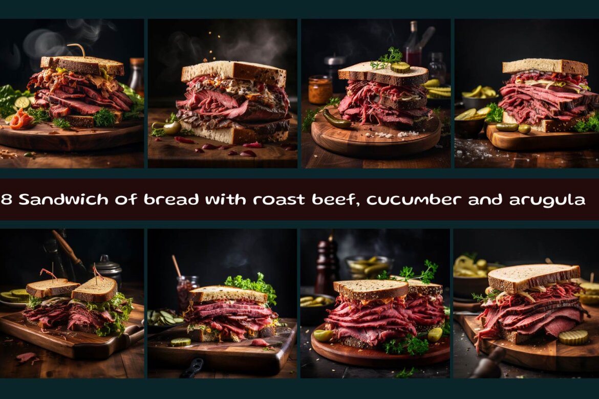 Sandwich of bread with roast beef, cucumber and arugula | Deeezy
